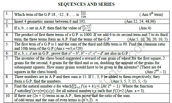 CBSE Class 11 Mathematics Sequences And Series Worksheet Set A